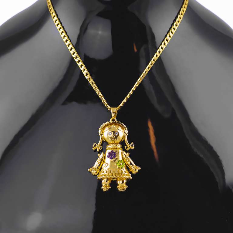 18ct Gold Bonded Ragdoll Pendant and 24 Inch Curb Chain