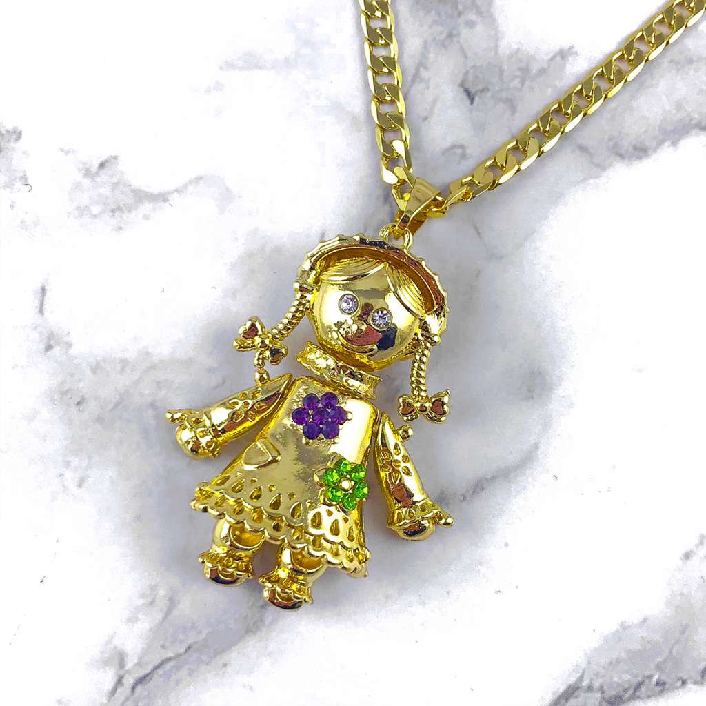 18ct Gold Bonded Ragdoll Pendant and 24 Inch Curb Chain