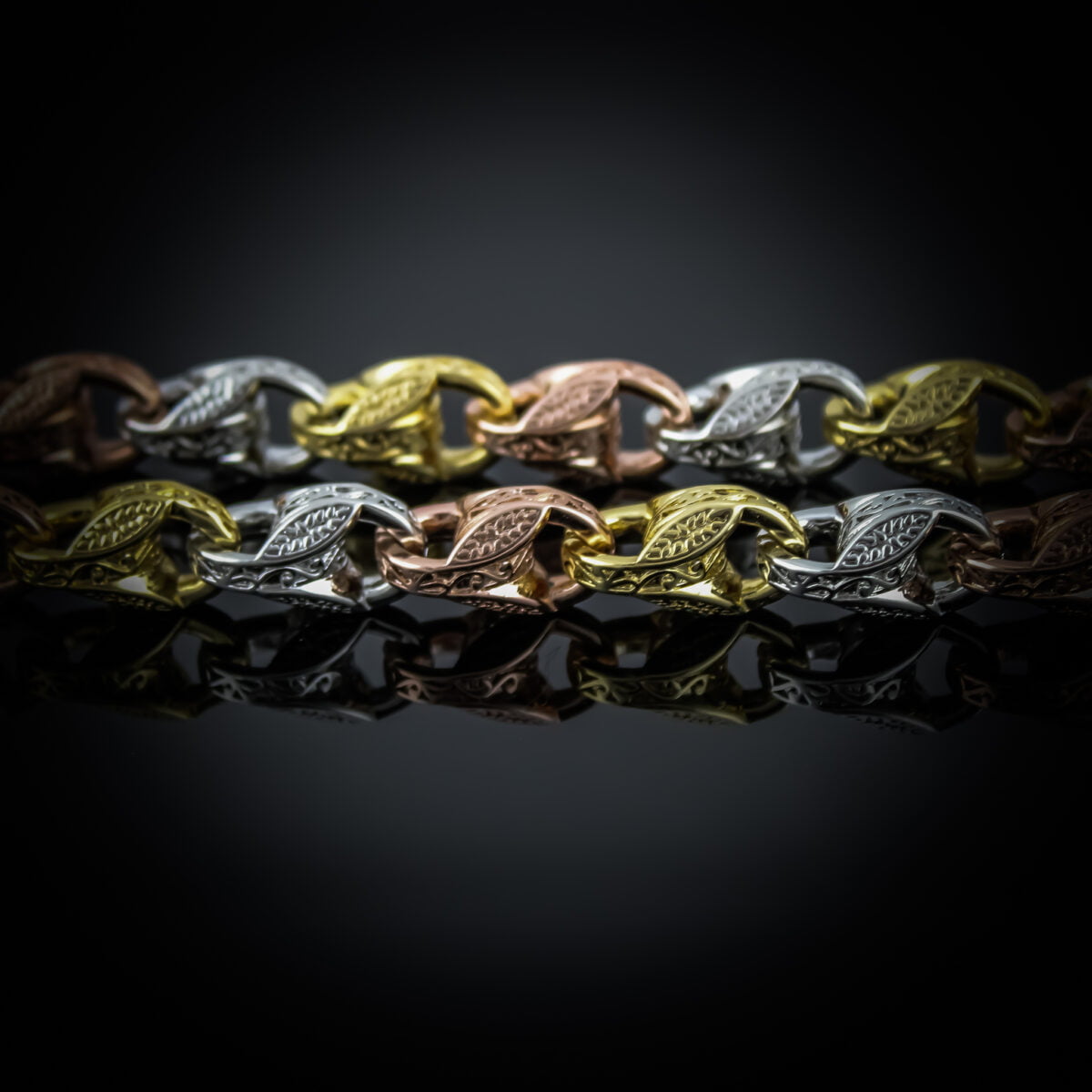 18ct Gold Bonded Tri-Colour 3D Tulip Chain - JV Jewellers & Pawnbrokers