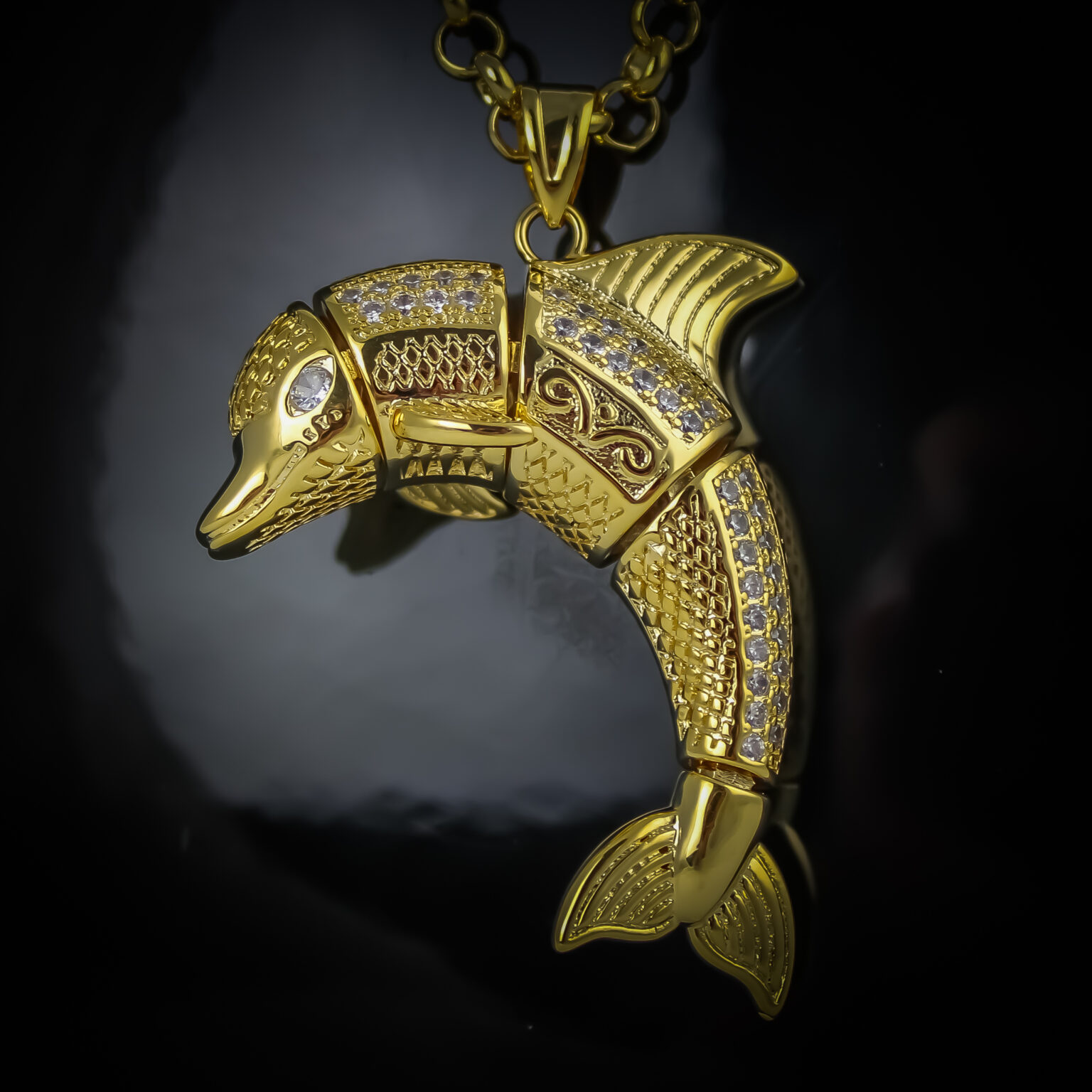 18ct Gold Bonded Dolphin Pendant and 22" Belcher Chain