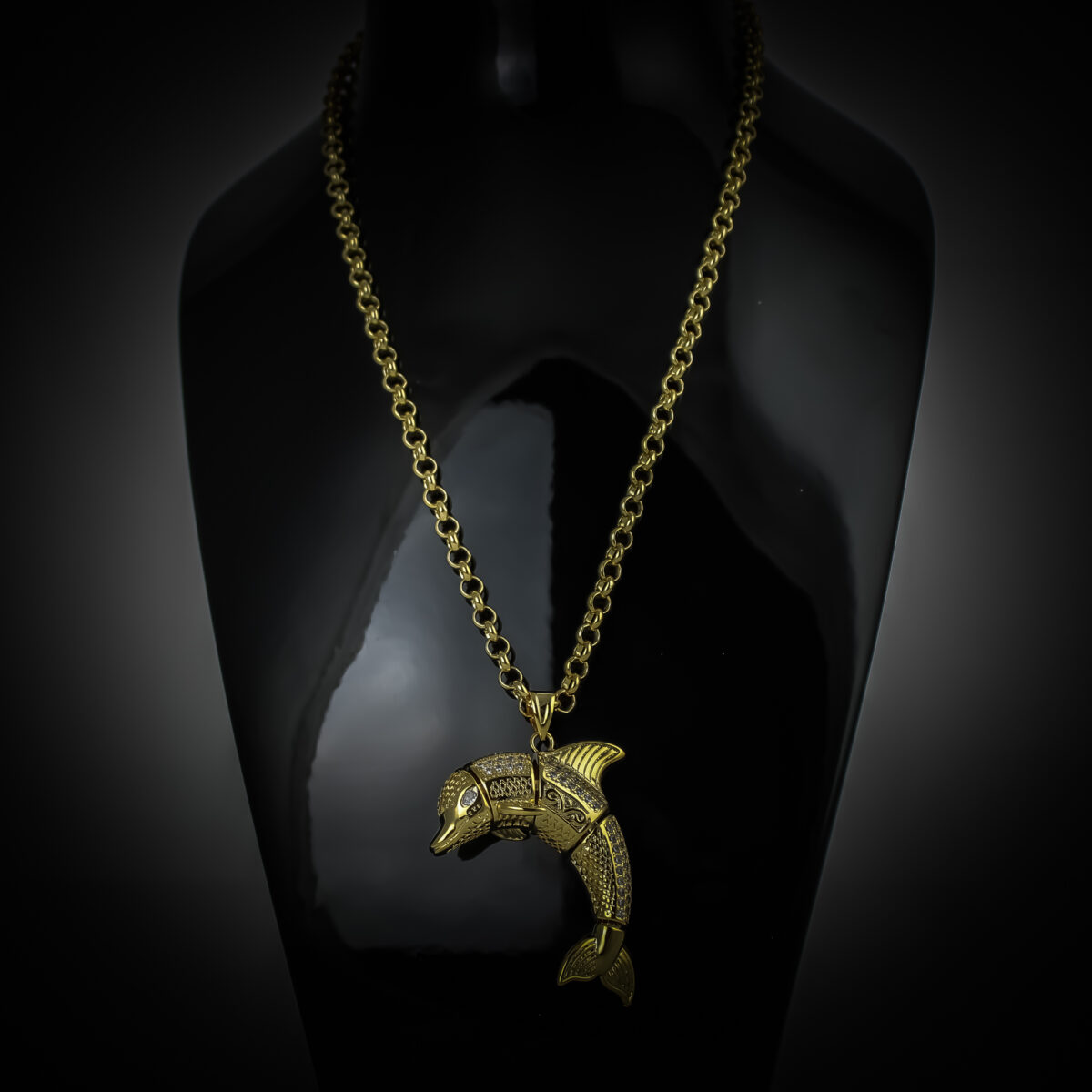 18ct Gold Bonded Dolphin Pendant and 22" Belcher Chain