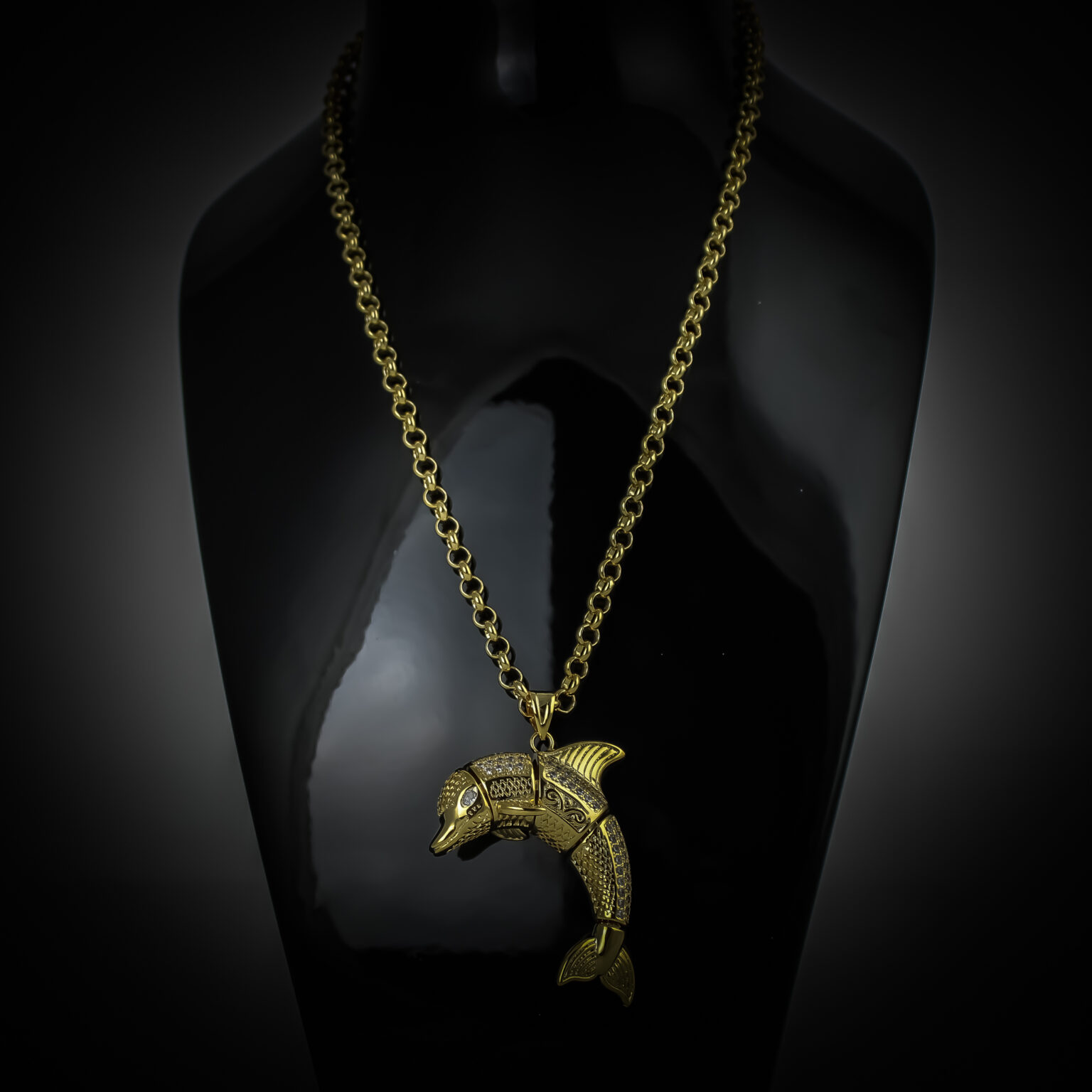 18ct Gold Bonded Dolphin Pendant and 22" Belcher Chain