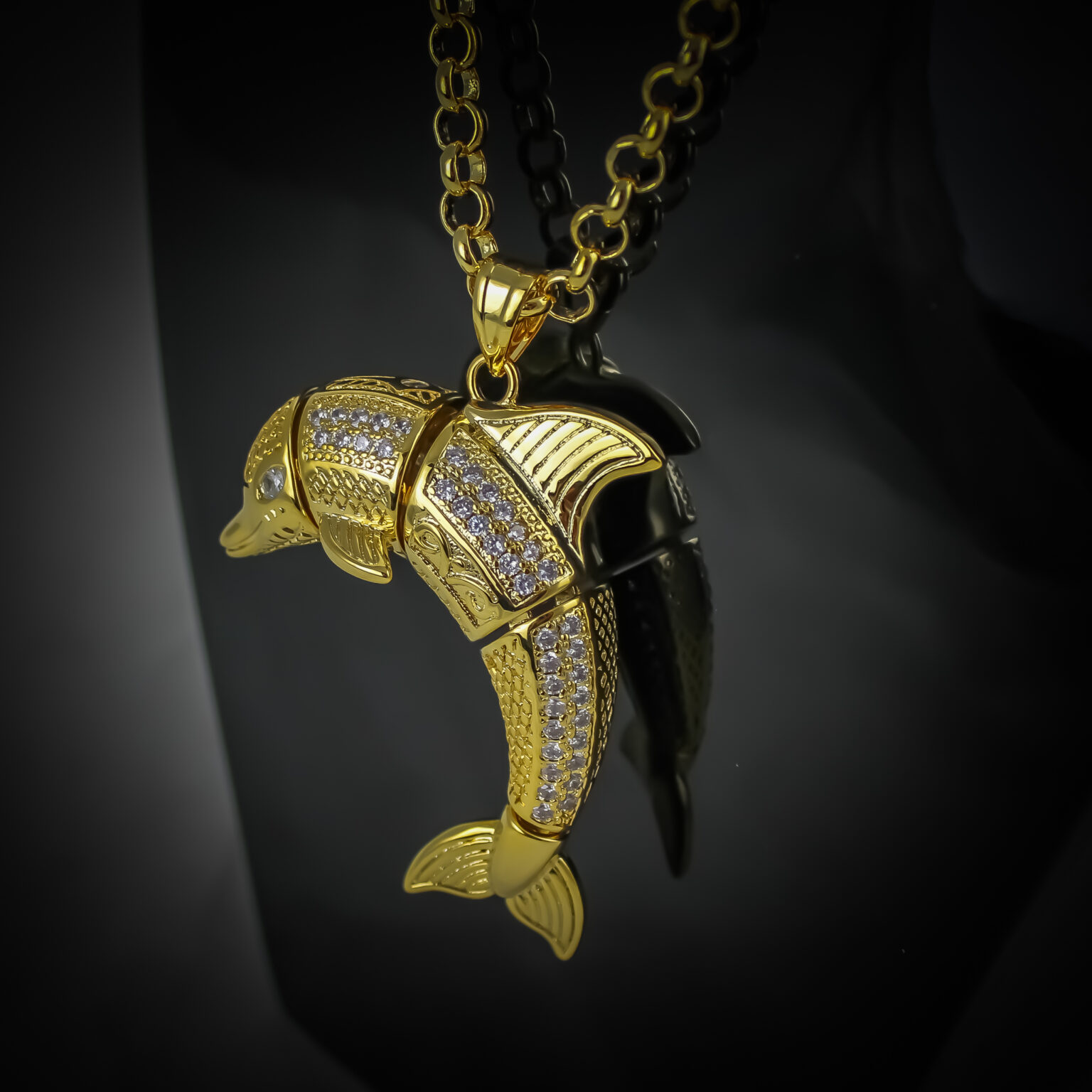 18ct Gold Bonded Dolphin Pendant and 22" Belcher Chain